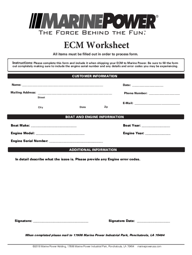 Fillable Online ECM WorksheetMarine Power USA Fax Email Print - pdfFiller