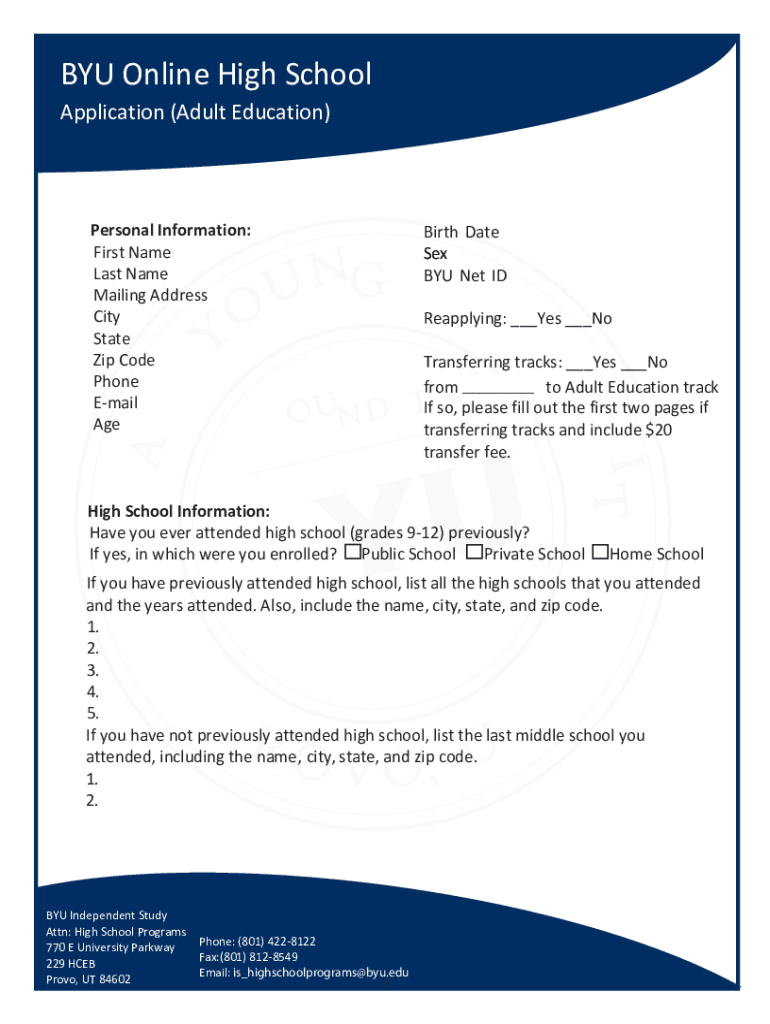 Fillable Online Brigham Young University (BYU) UTDegrees & Online ...