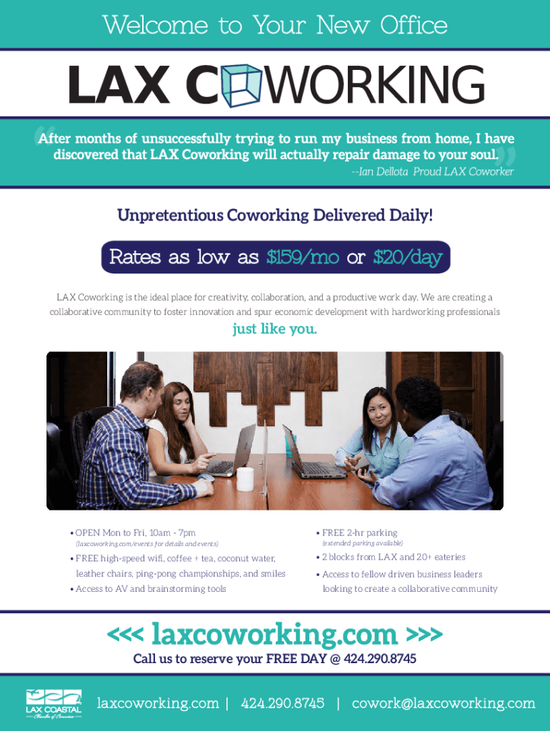Fillable Online Top 20 Coworking Spaces in Los Angeles with Perks & Prices ... Fax Email Print ...