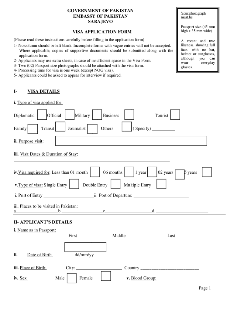 Fillable Online Pakistan Visa Form - Fill Online, Printable, Fillable ...