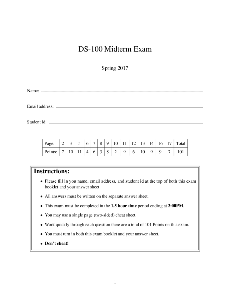Fillable Online DS-100 Midterm Exam - Berkeley Fax Email Print - pdfFiller