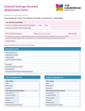 Fillable Online Council Savings Account Application Form Fax Email ...