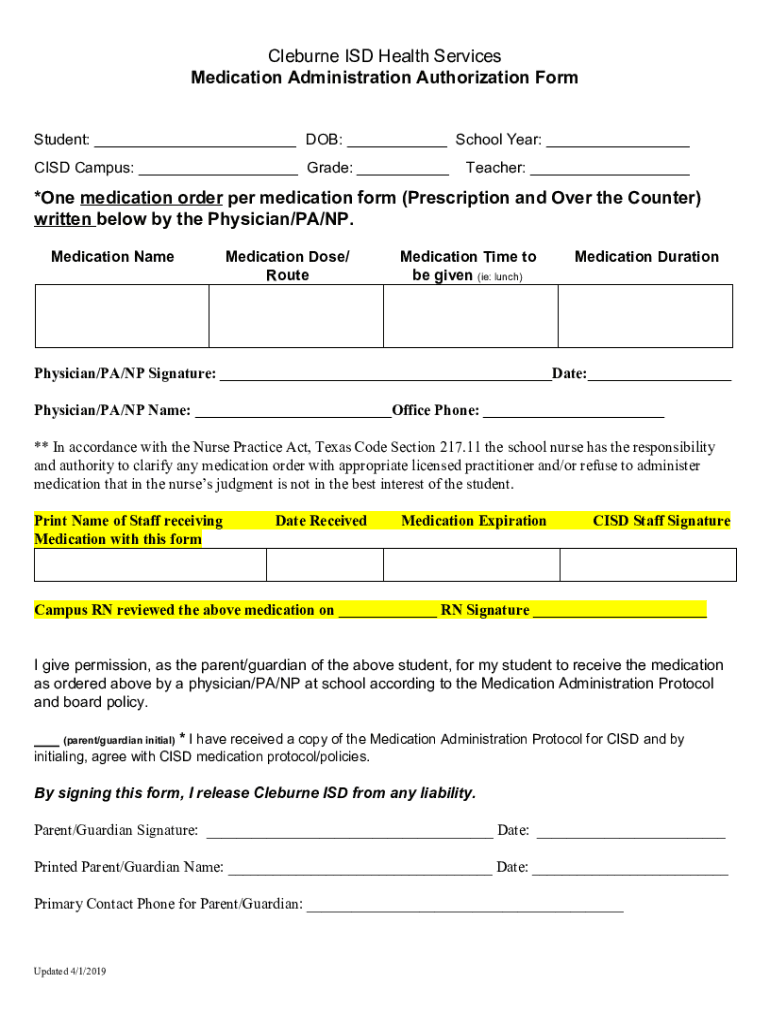 Fillable Online Medical Admin Auth Form. Form for Meds Fax Email Print ...