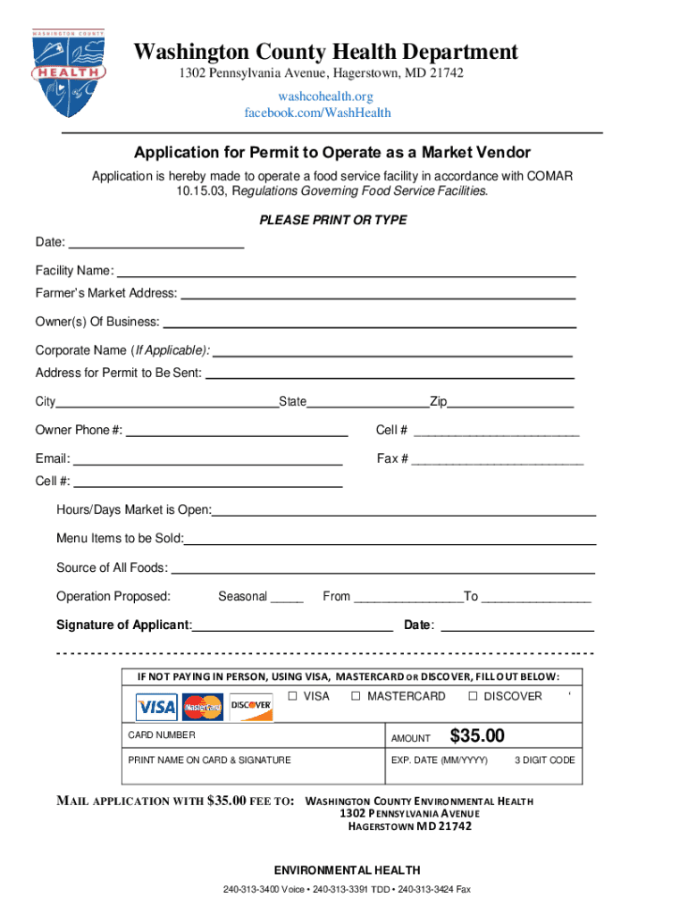 Fillable Online Application for Permit to Operate as a Market Vendor ...