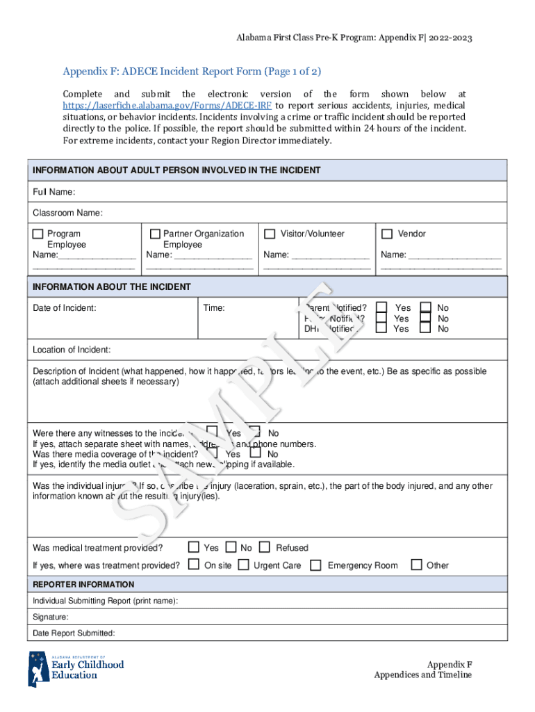 Fillable Online children alabama Appendix F: ADECE Incident Report Form ...