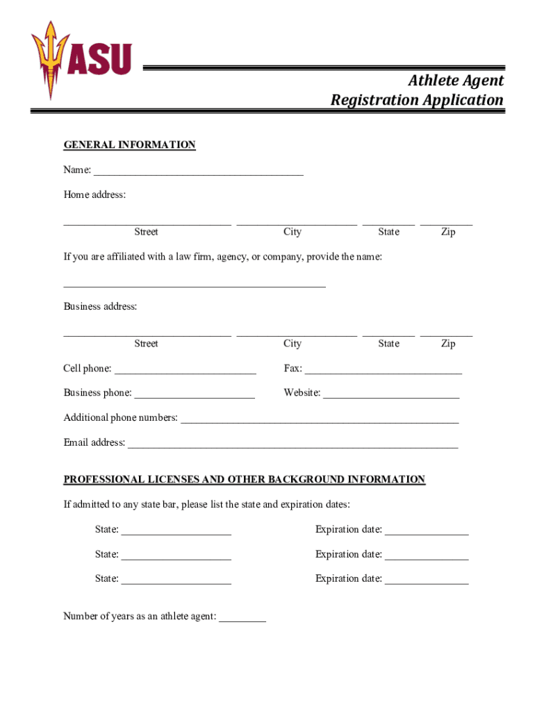 Fillable Online sundevilcompliance asu Athlete agent registration application updated (1) Fax ...