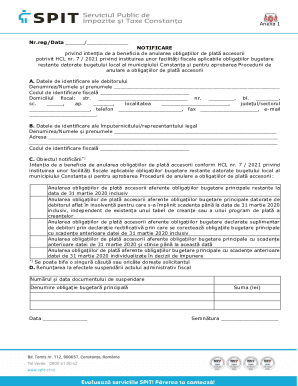 Fillable Online NOTIFICARE privind intentia de a beneficia de anularea ...
