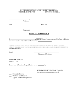 Fillable Online Affidavit of Residency - Fifth Judicial Circuit Fax Email Print - pdfFiller