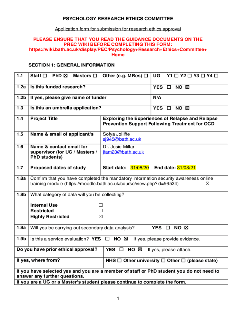 Fillable Online ocdaction org Research EthicsDepartment of Psychology Fax Email Print - pdfFiller
