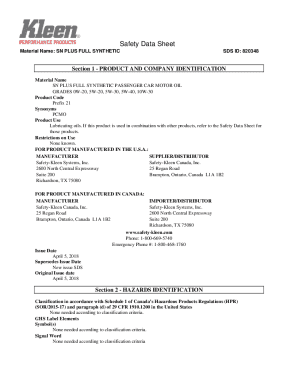 Fillable Online 804674 - FULL SYNTHETIC SAE 0W ... - SAFETY DATA SHEET Fax Email Print - pdfFiller