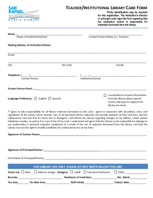 Fillable Online TEACHER/INSTITUTIONAL LIBRARY CARD FORM Fax Email Print ...
