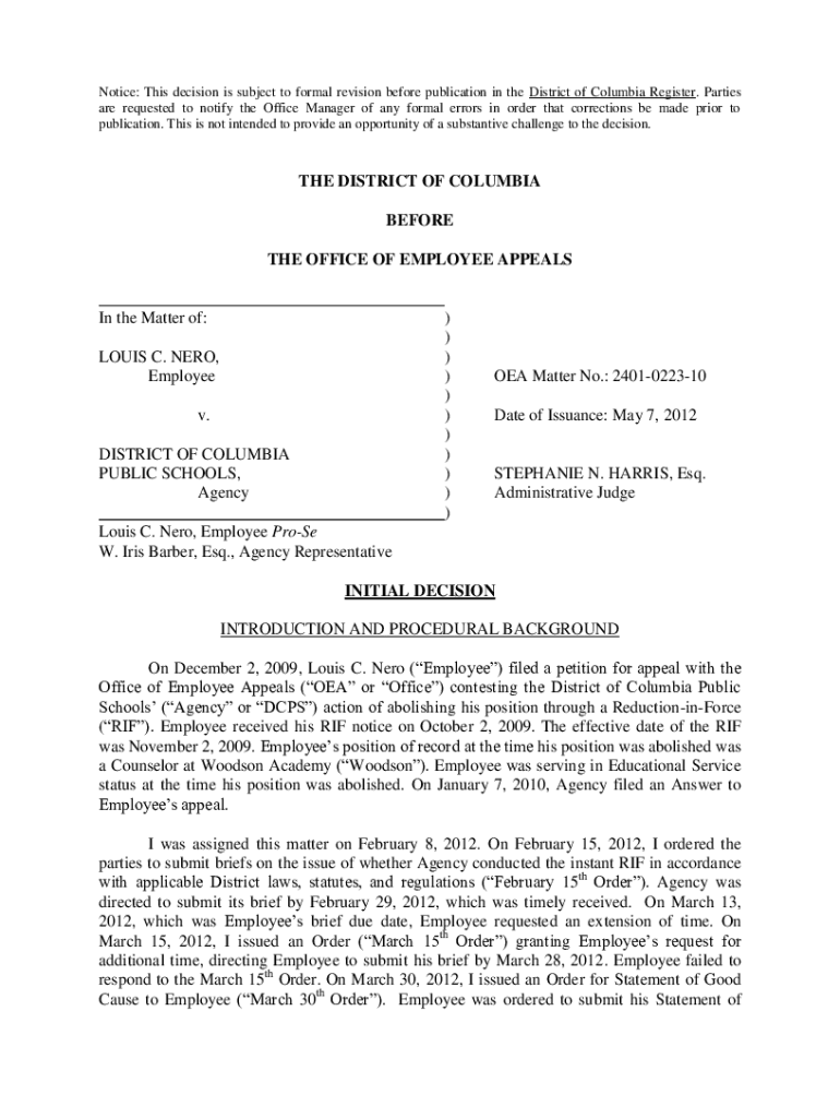 Fillable Online This decision is subject to formal revision before ... - DC Register Fax Email ...