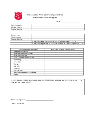Fillable Online Referral FormThe Salvation Army Survivor Support ...