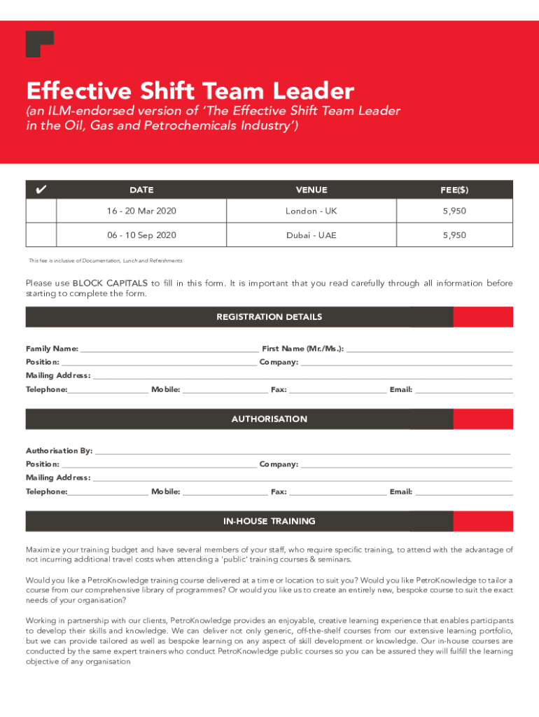 Fillable Online The Effective Shift Team Leader in Oil, Gas and ...