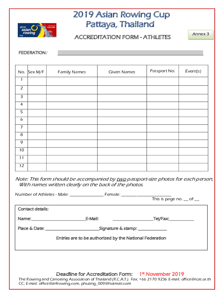 Fillable Online ACCREDITATION FORM - ATHLETES Fax Email Print - pdfFiller