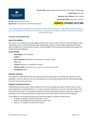 Fillable Online SAMPLE COURSE OUTLINE - Vancouver Island University Fax ...