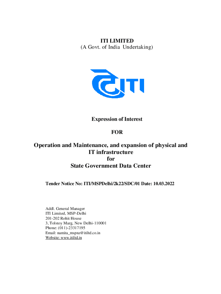 Fillable Online ITI Limited Issue Tender for Selection of executing ...