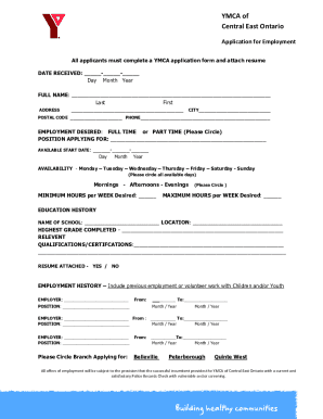 Fillable Online YMCA of Central East Ontario - Application for Employment Fax Email Print ...