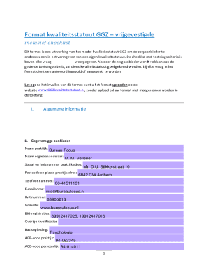 Invulbaar Online Format kwaliteitsstatuut GGZ vrijgevestigde Faxnummer ...