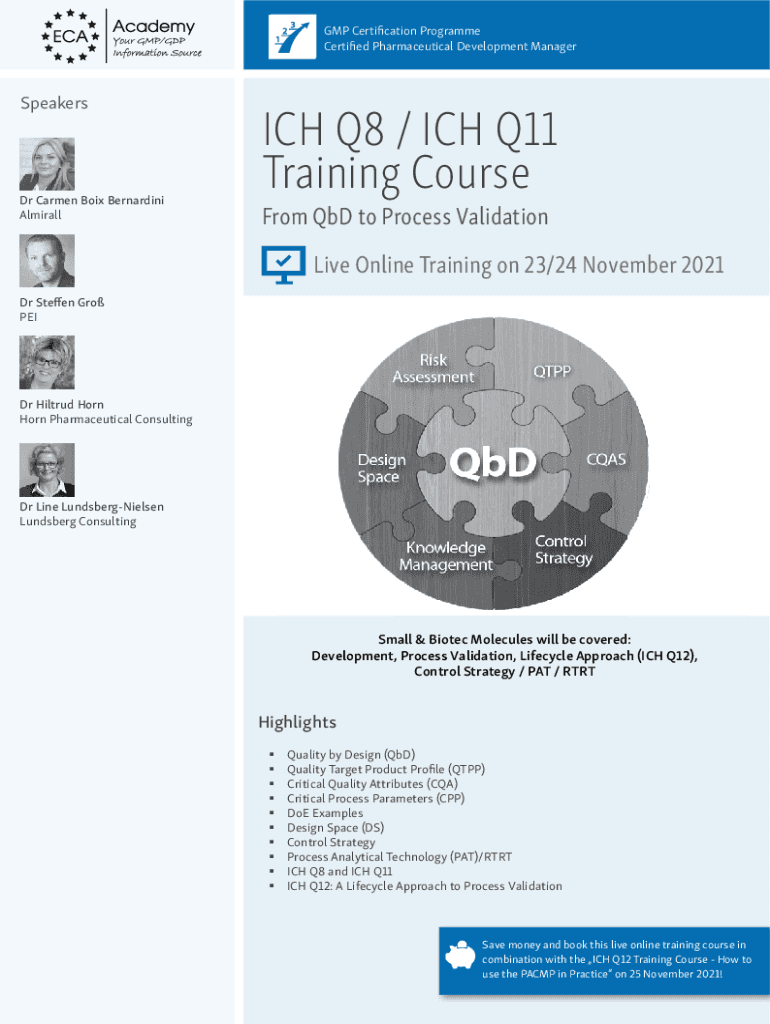 Fillable Online ICH Q8 / ICH Q11 AND ICH Q12 - Live Online - ECA ...