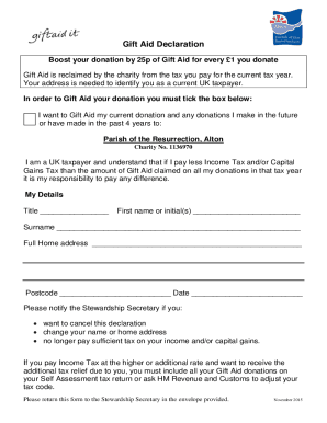 Fillable Online Gift Aid Declaration - Parish of the ResurrectionAlton ...