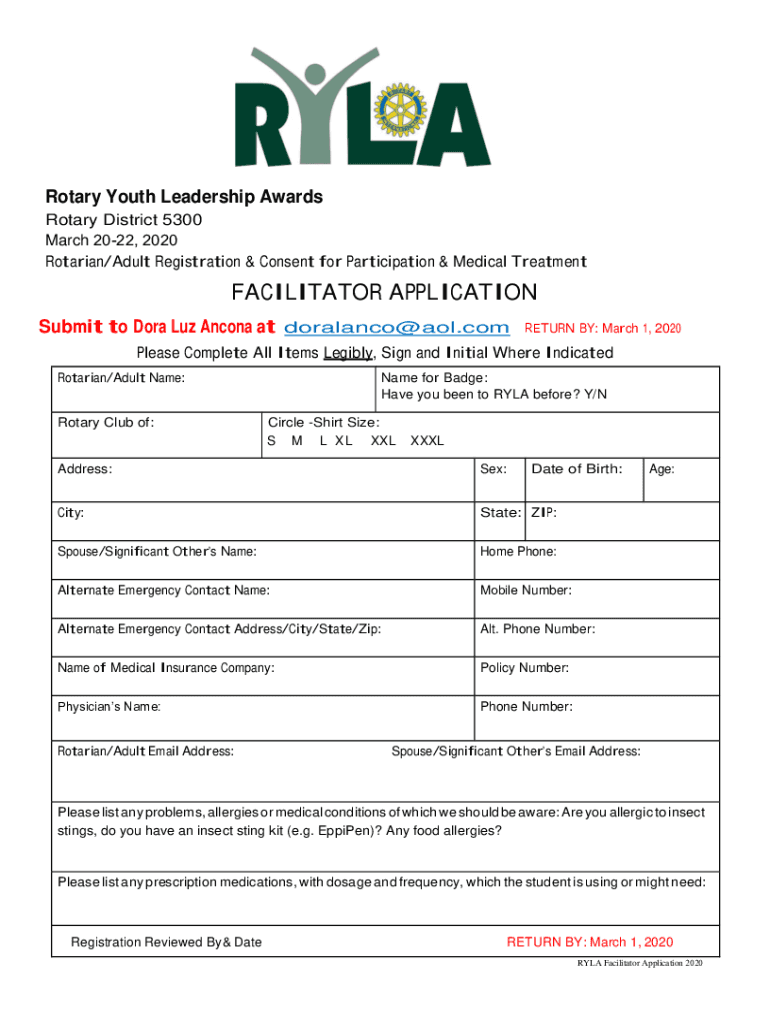 Fillable Online FACILITATOR APPLICATION - District 5300 Fax Email Print - pdfFiller