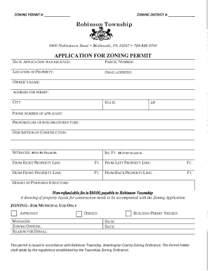 Fillable Online application for zoning permit - Robinson Township Fax ...