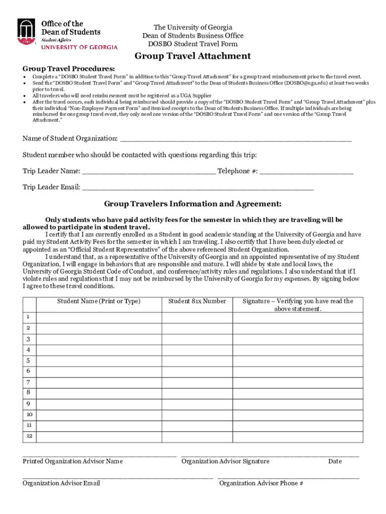 Fillable Online DOSBO Student Travel Form Fax Email Print - pdfFiller