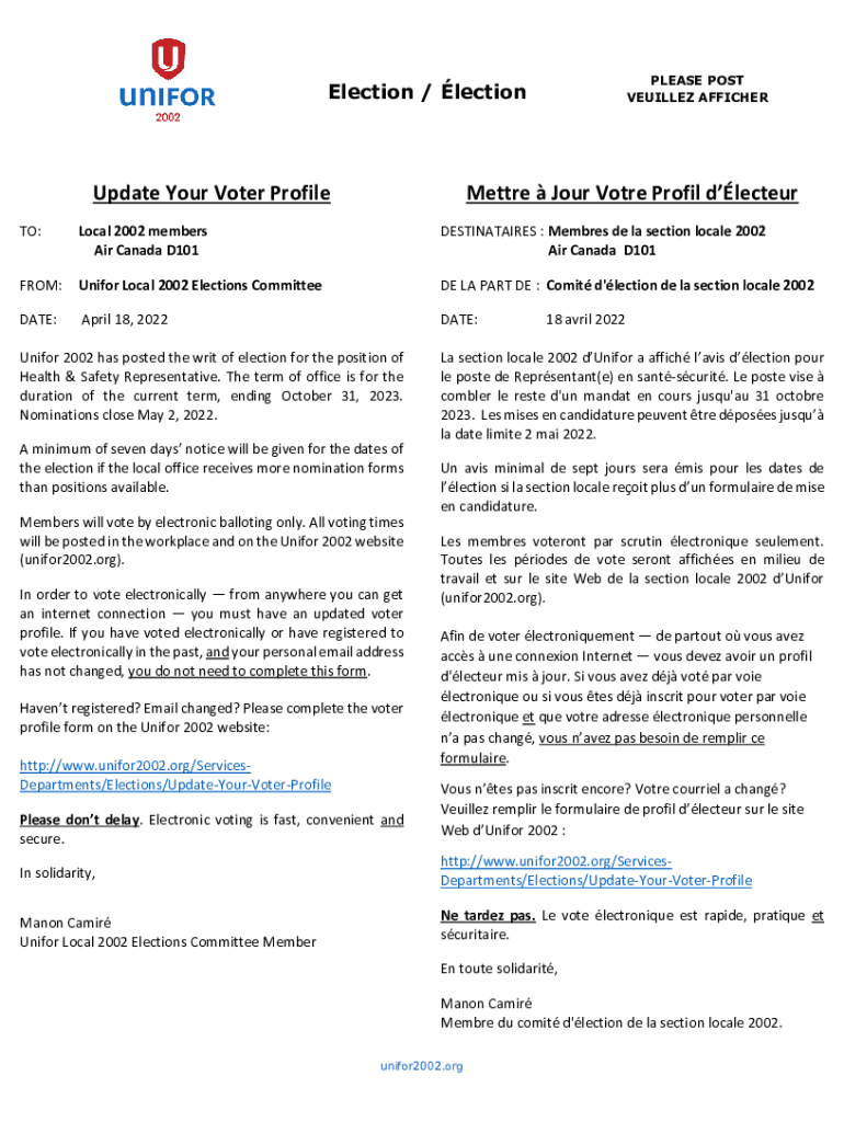 Remplissable En Ligne Update Your Voter Profile MettreJour Votre Profil ...