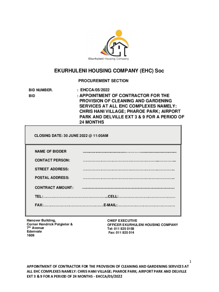 Fillable Online Appointment Of Contractor For The Provision Of Cleaning ...