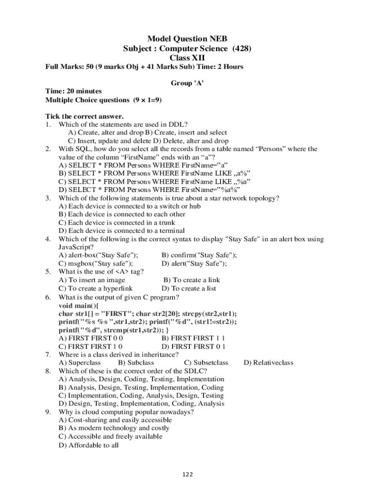 Fillable Online Class 12 computer science new grid and model question ...
