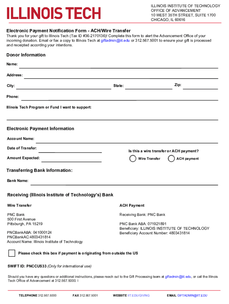 Fillable Online Electronic Payment Notification Form - ACH/Wire ...