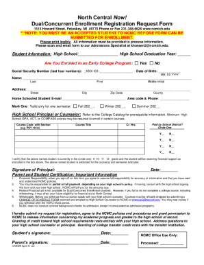 Fillable Online NCMC Dual Enrollment Registration Request Form Fax ...