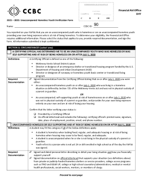 Fillable Online 2021-2022 Unaccompanied Homeless Youth Verification Form. 2021-2022 ...
