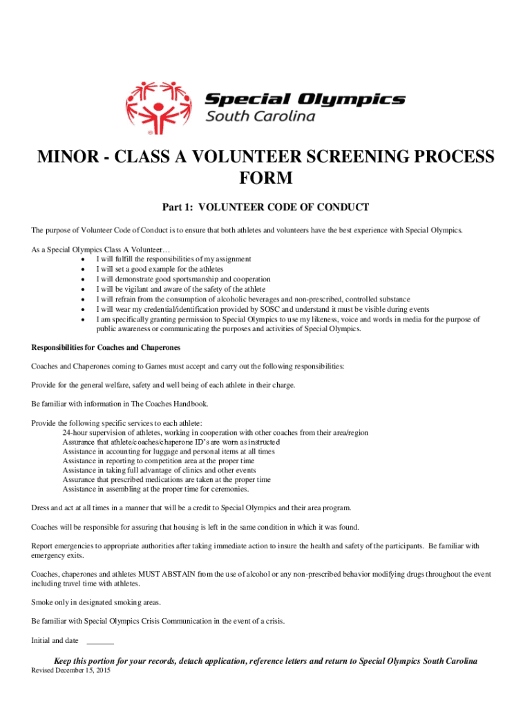 Fillable Online CLASS A VOLUNTEER SCREENING PROCESS FORM Fax Email ...