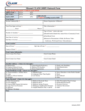 Fillable Online Missouri CLAIM (SHIP) Outreach Form Fax Email Print ...