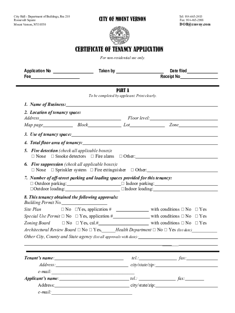 Fillable Online CERTIFICATE OF TENANCY APPLICATION - Mount Vernon, NY ...