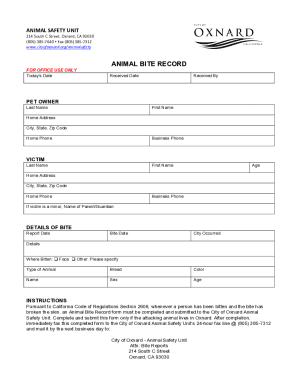 Fillable Online Animal Bite Record Form.docx Fax Email Print - pdfFiller