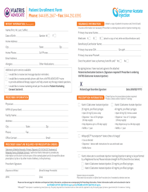 Fillable Online Patient Enrollment Form - Viatris Advocate Fax Email ...
