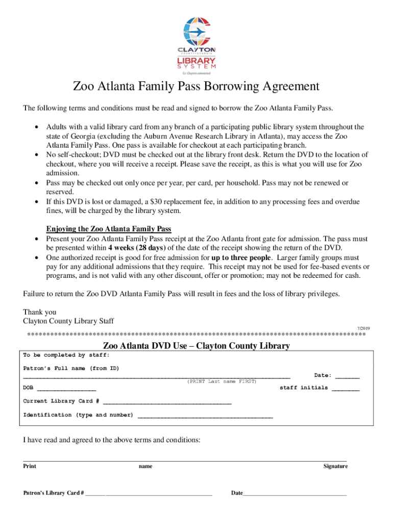 Fillable Online Zoo Atlanta Family Pass Borrowing Agreement Fax Email ...