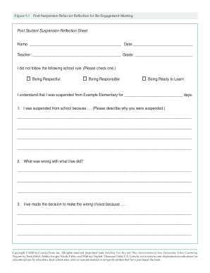 Fillable Online Post Student Suspension Reflection Sheet Name: Date ...