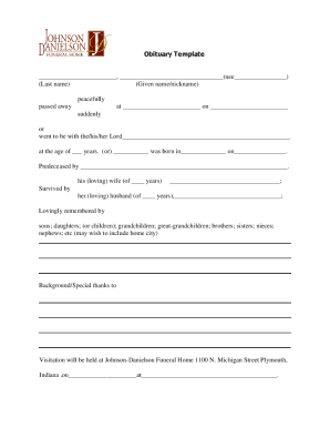 Fillable Online How to write an Obituary Template - step by step guide ...