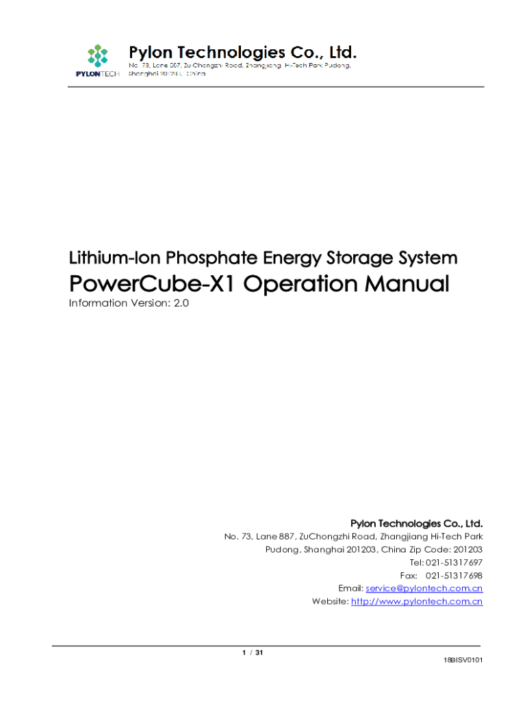 Fillable Online Pylontech PowerCube-X1 Operation ManualManualzz Fax ...