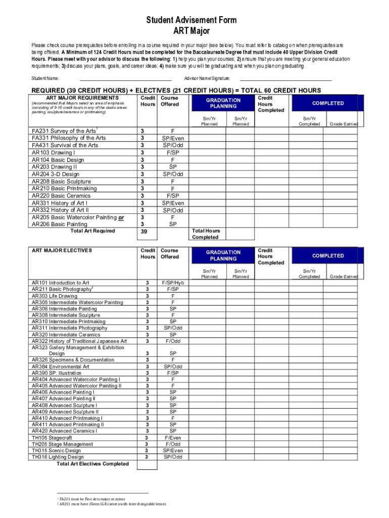 Fillable Online Student Advisement Form ART Major Fax Email Print ...