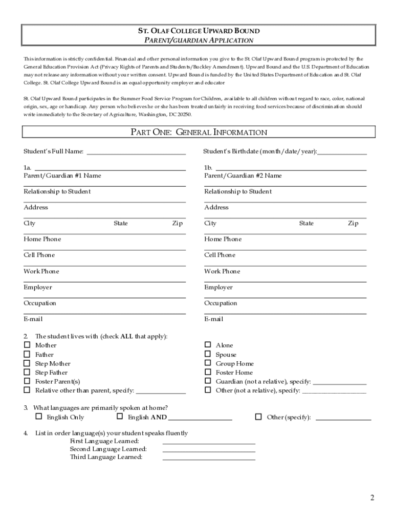 Fillable Online St. Olaf Upward Bound Application - StudentAccess Fax Email Print - pdfFiller