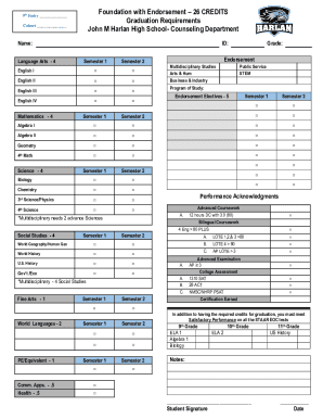 Fillable Online 26 CREDITS Graduation Requirements John M Harlan High ...