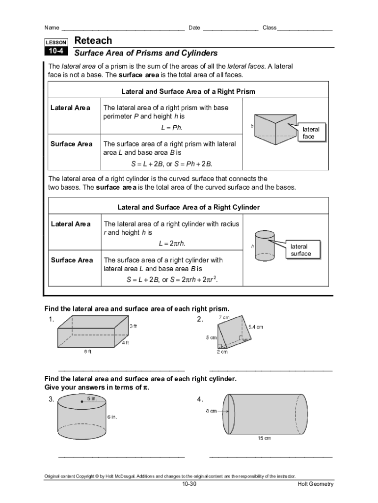 Fillable Online Base, Lateral and Surface Areas of PrismsCK-12 ...