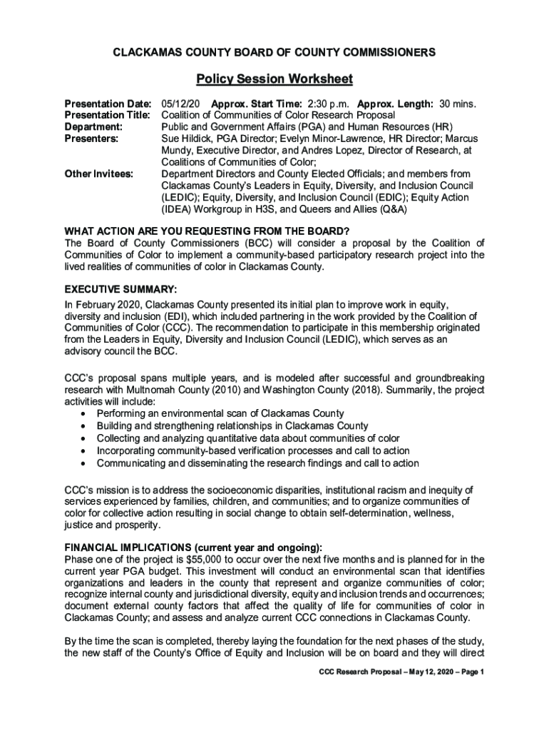 Fillable Online Study Session Worksheet - Clackamas County Fax Email ...