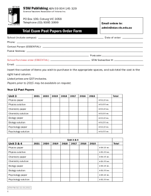 Fillable Online stav org Past Trial Exams Electronic Order Form - Science Victoria Fax Email ...