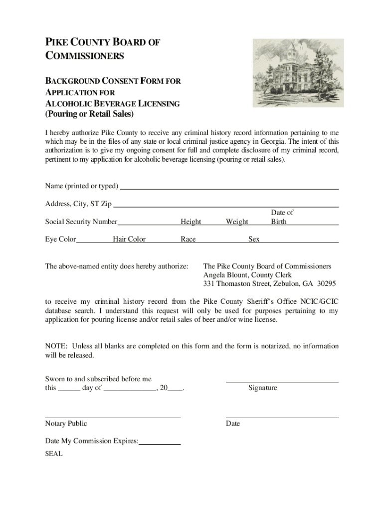 Fillable Online Alcohol License Application - PIKE COUNTY GEORGIA Fax ...